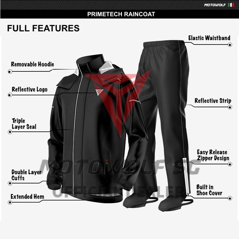 Motowolf 🇸🇬 Official Store - PrimeTech Motowolf Motorcycle Raincoat (No ...