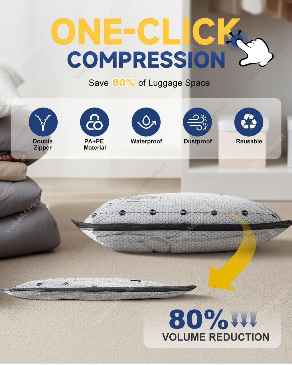 Reusable Travel Storage Bags Set with Wireless Pump, Portable Space ...
