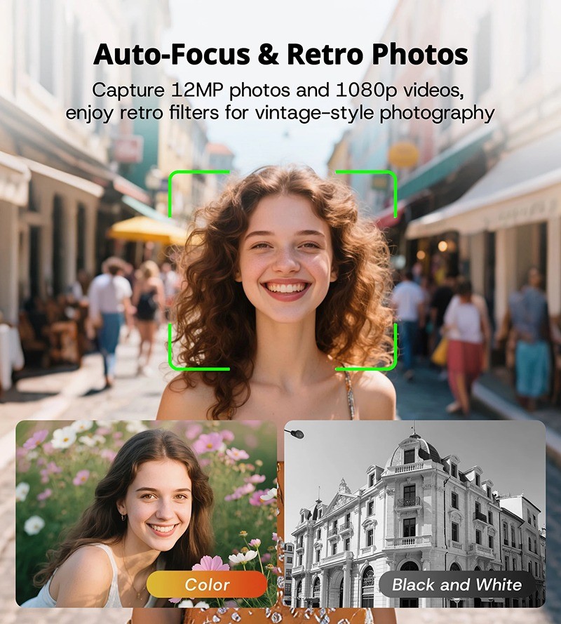 CHUZHAO Vintage Mini Digital Camera Autofocus 12MP, 1080P FHD Video ...