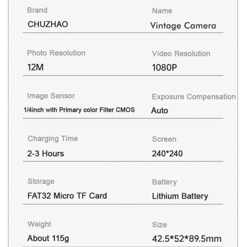 CHUZHAO Vintage Mini Digital Camera Autofocus 12MP, 1080P FHD Video ...