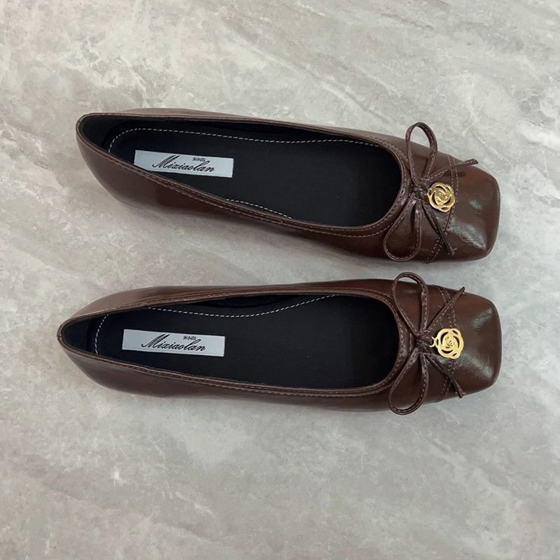 IELGY 2026 Women's Square-Toe Flats Versatile Black and Brown French ...