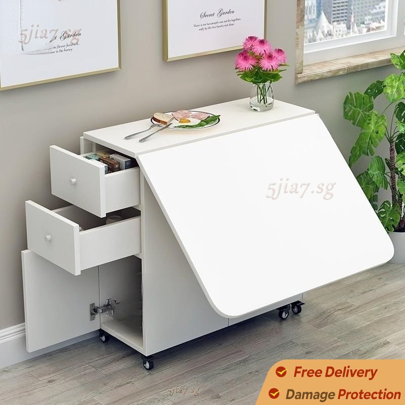 5JIA7 Wooden Folding Dining Table With Cabinet And Drawer For 4-8 ...