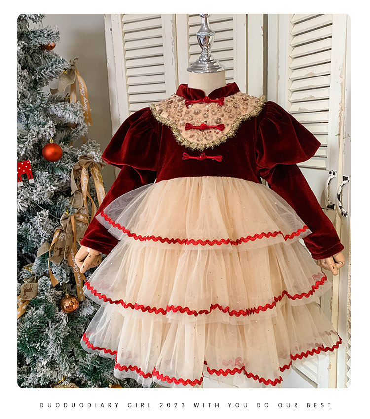 Girls Kids Red Puffy Tulle Cake Princess Dress 2026 New Year Christmas ...