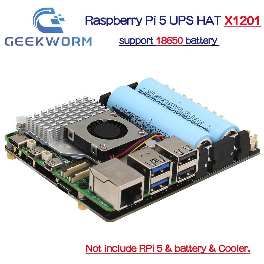 Geekworm Raspberry Pi 5 18650 UPS, X1201 V1.1 Power Management Board ...