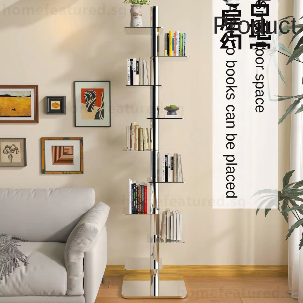 360° Rotating Vertical Metal Bookshelf Multi-Tier Space Saving Carbon ...