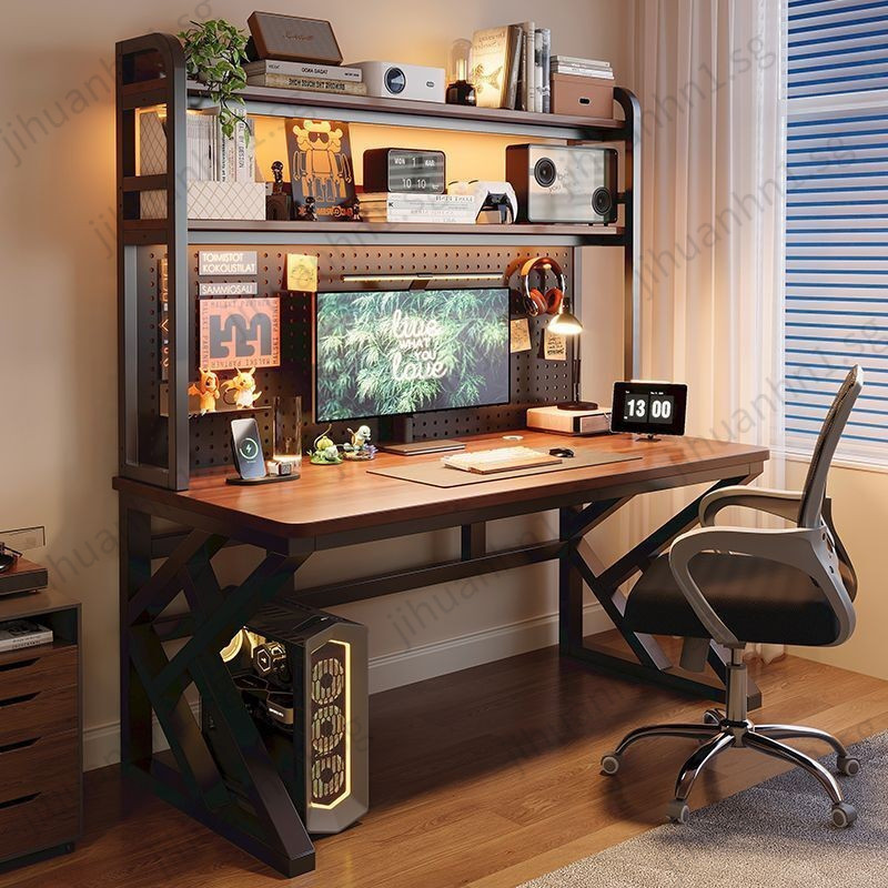 Desk, Desktop Computer Perforated Board Desk, Bookshelf Integrated Desk ...