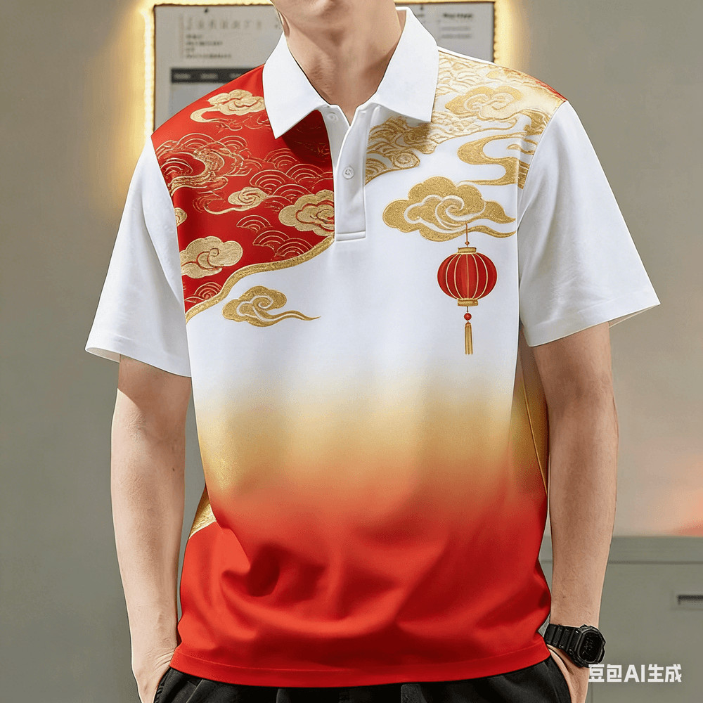 Men's Chinese New Year Polo Shirt for Men Clothing Red Style Tops ...