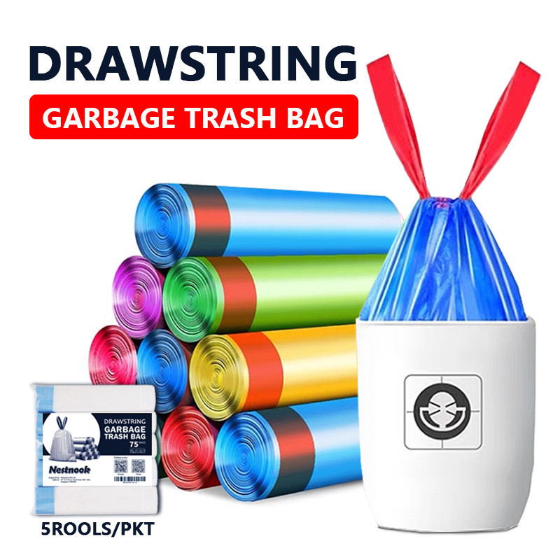 Drawstring Garbage Bags 75Pcs Strong Leakproof Trash Bags for Home ...