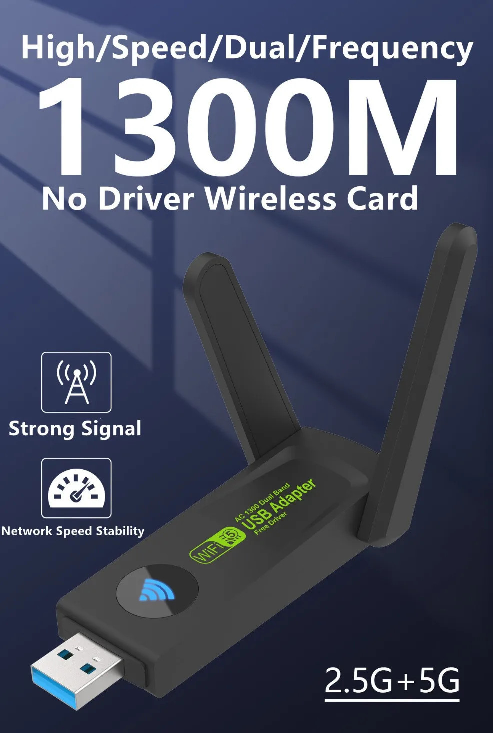 Wireless USB Wifi Adapter 1300Mbps Wifi Dongle USB Network Card Dual 2 ...