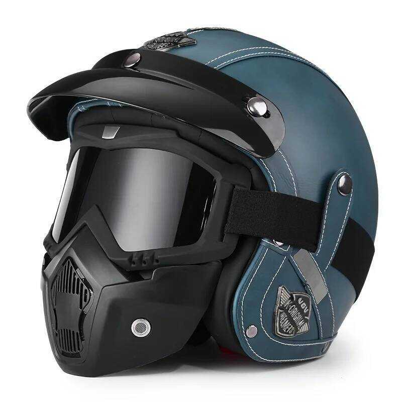 Retro Harley Motorcycle 555-Deep Blue Leather Face Mask Windshield Four ...