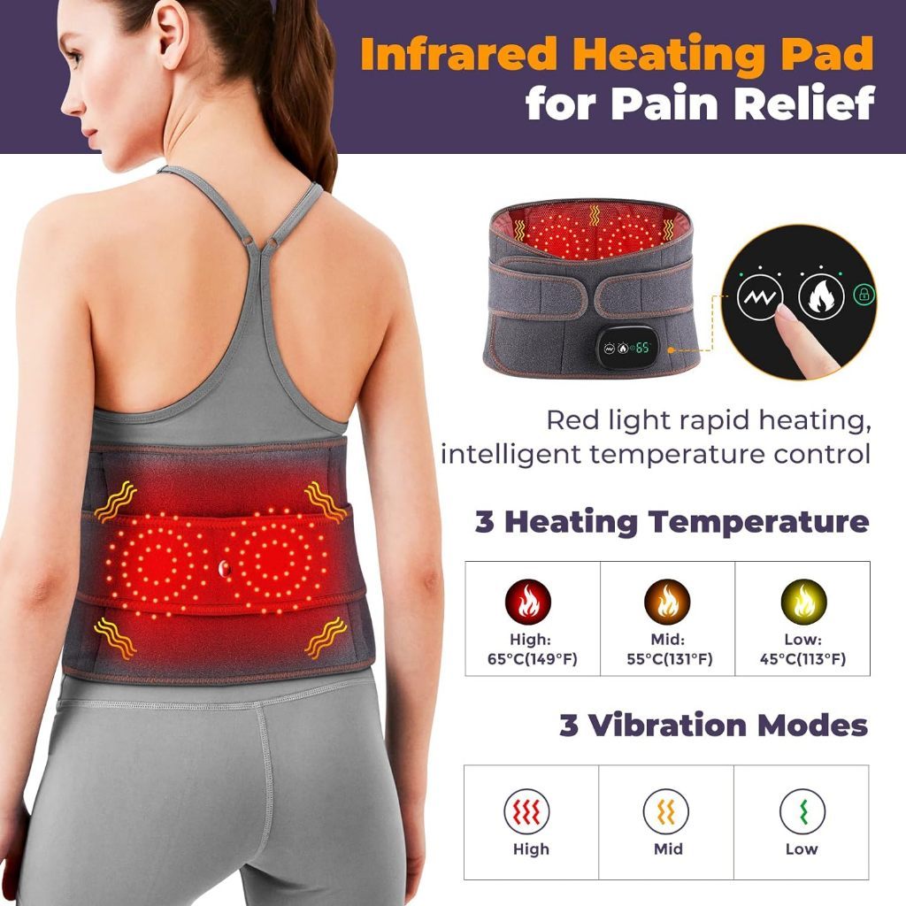 Cordless Lumbar Heating Pad 3 Heating & Vibration Modes Lower Back ...