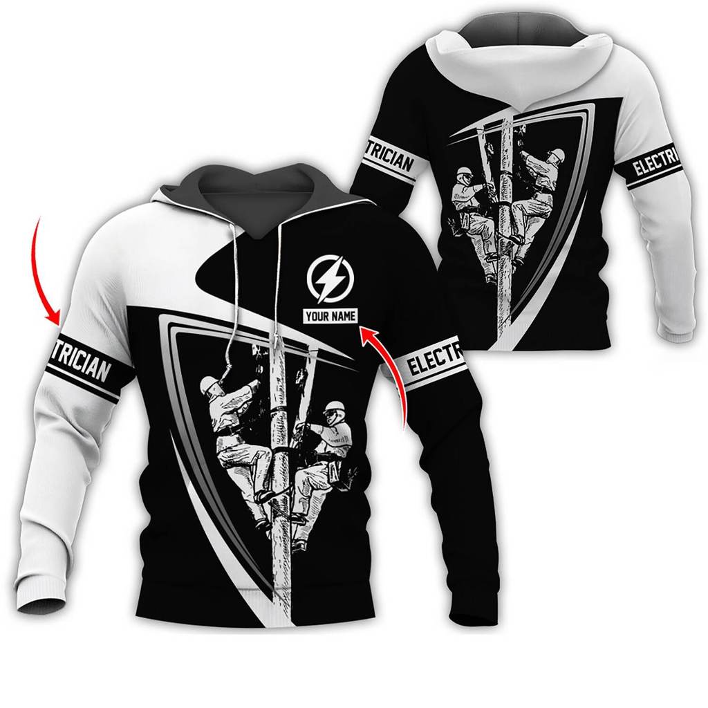 Personalized Electrician Hoodie with Name, Custom Workwear 3D Print Zip ...