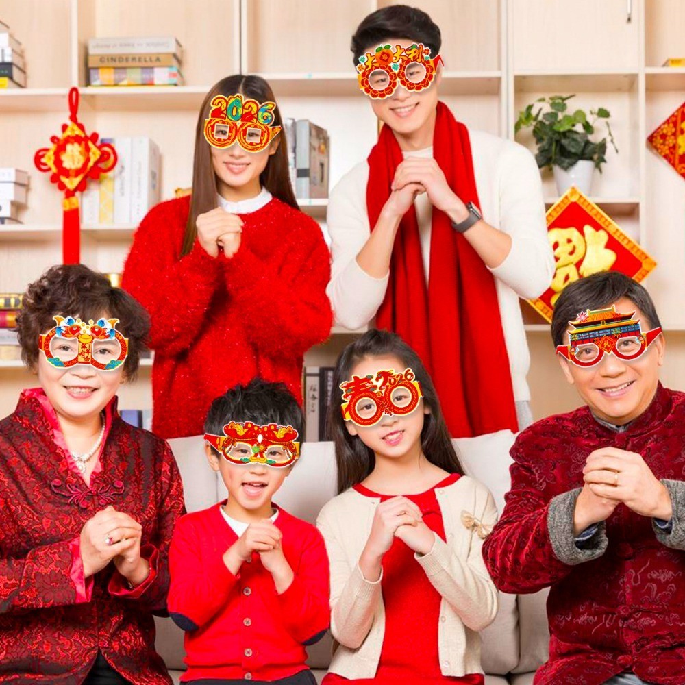 Chinese CNY New Year 2026 Decorations Paper Glasses Lucky Year Horse ...