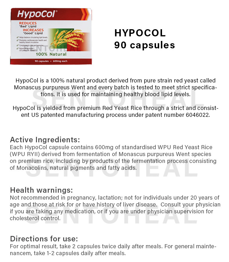 HypoCol 600mg Capsules - Red Yeast Rice Cholesterol Triglyceride Blood ...