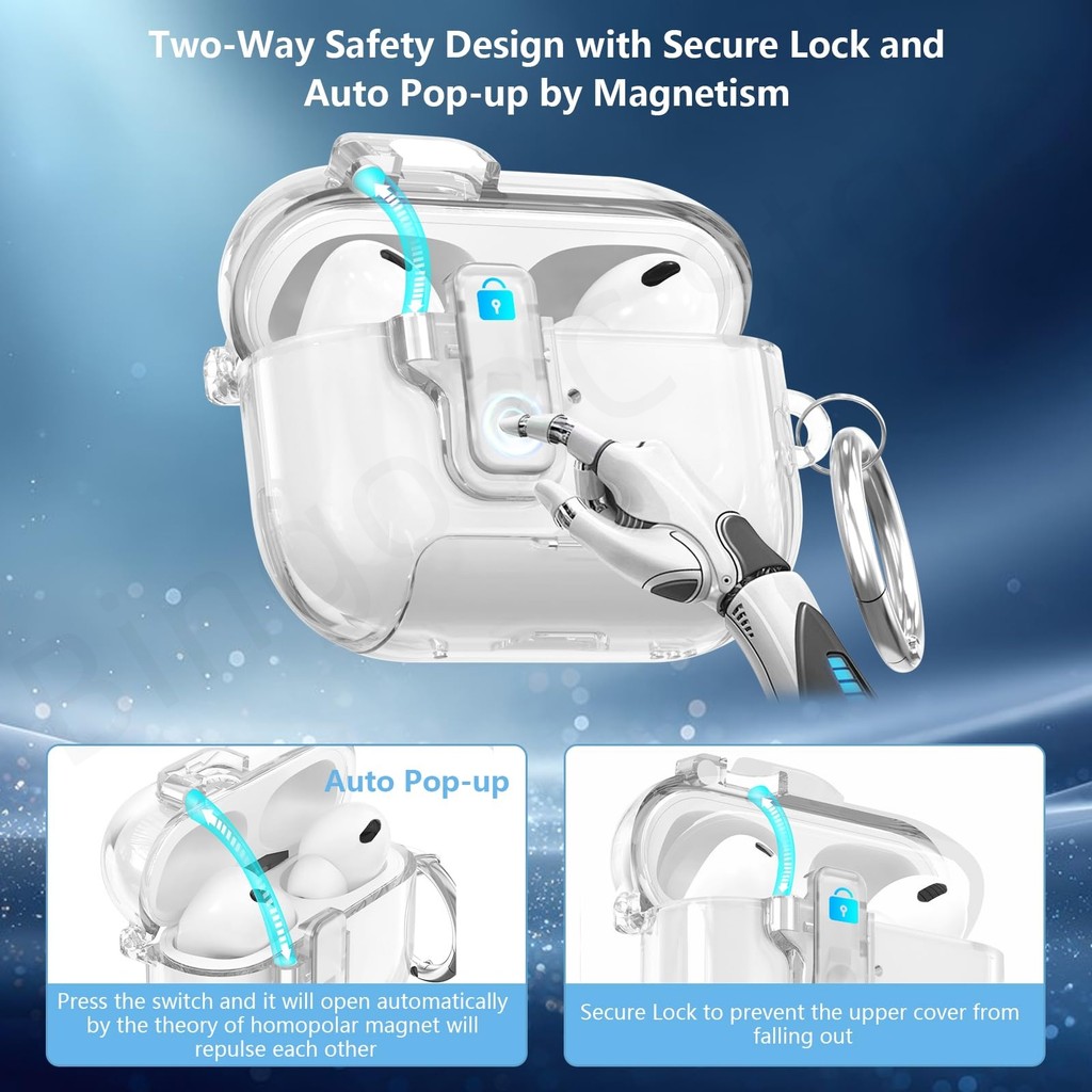 For Airpods Pro 3 Case 2025 Clear Magnetic Automatic Lock Case with Phone Stand&Cleaning Kit for ...