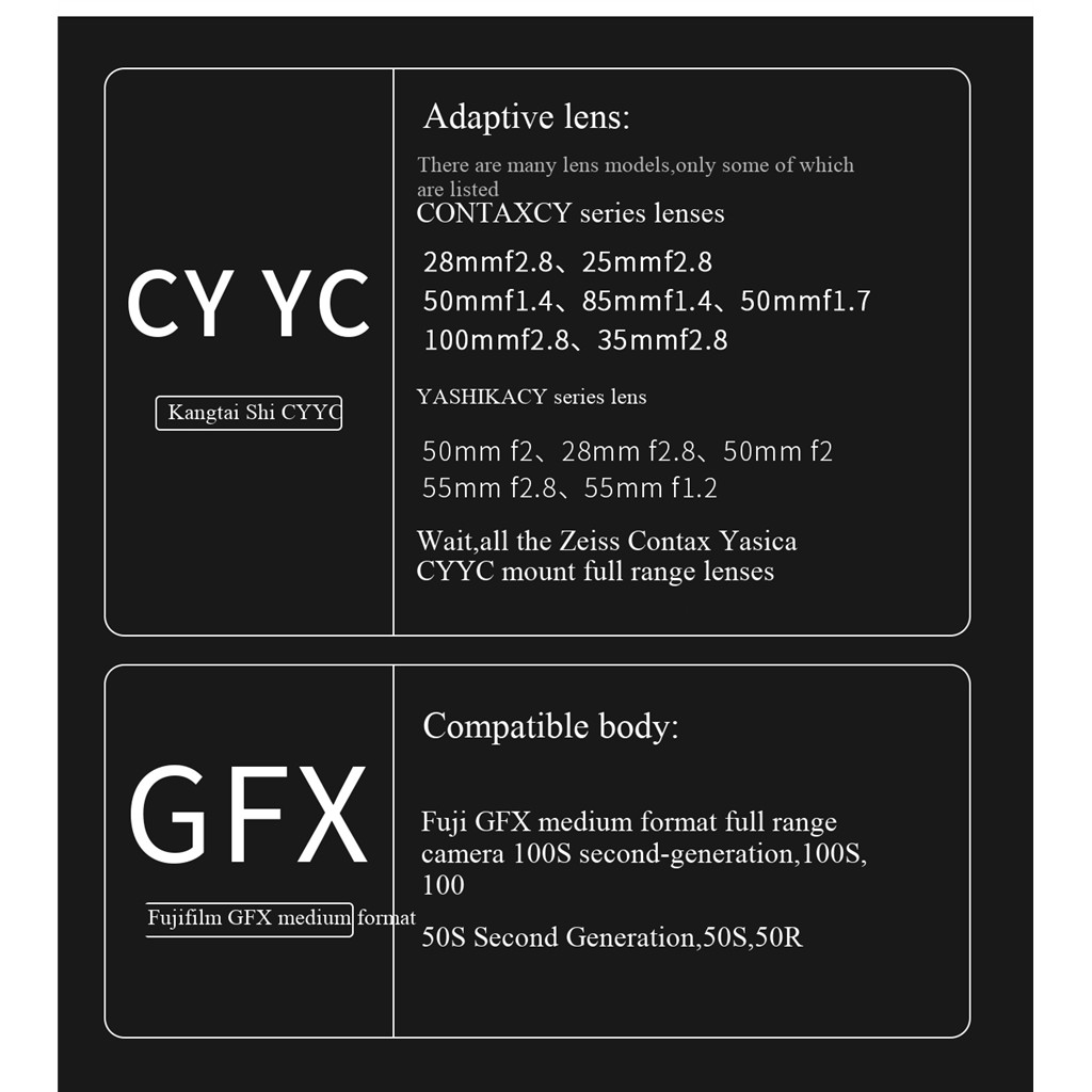 XPimage CY-GFX Locking Adapter Zeiss Contax Yasica YC Lens to Fujifilm GFX Medium Format 100SII ...
