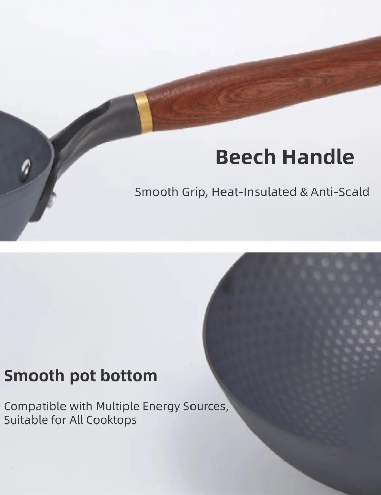 IUIGA Non Stick Wok - Cast Iron , No Coating , Round Bottom + Standable ...