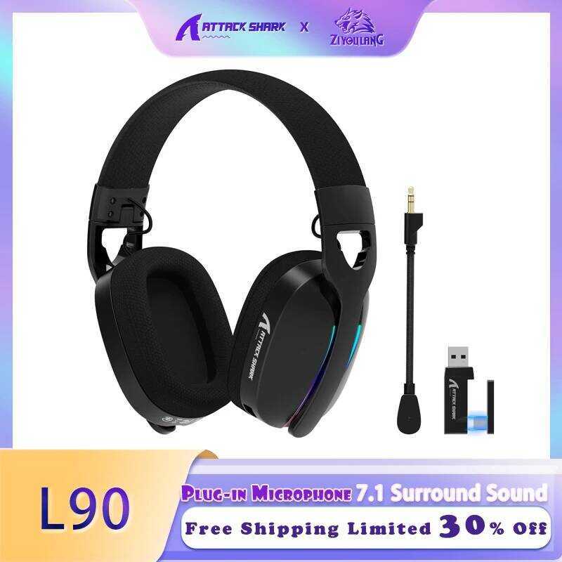 ATTACK SHARK L90 Flodable Ultra-Light Wireless Gaming Headset, 7.1 Surround Sound, BT5.3/2.4Ghz ...