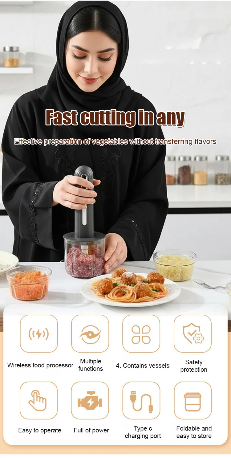 【4 Bowls 2 Blades 6s Quick Chop】Mini Food Chopper/Vegetable Cutter ...