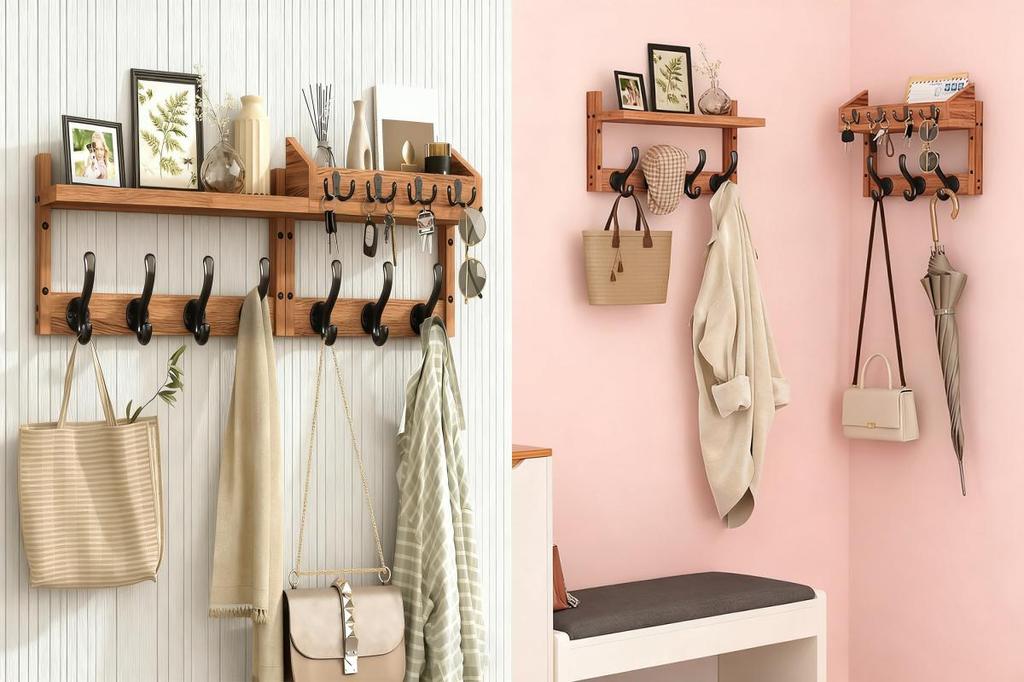 RAN Solid Wood Coat Rack Wall-mounted Storage Rack Rustic Wall Mount ...