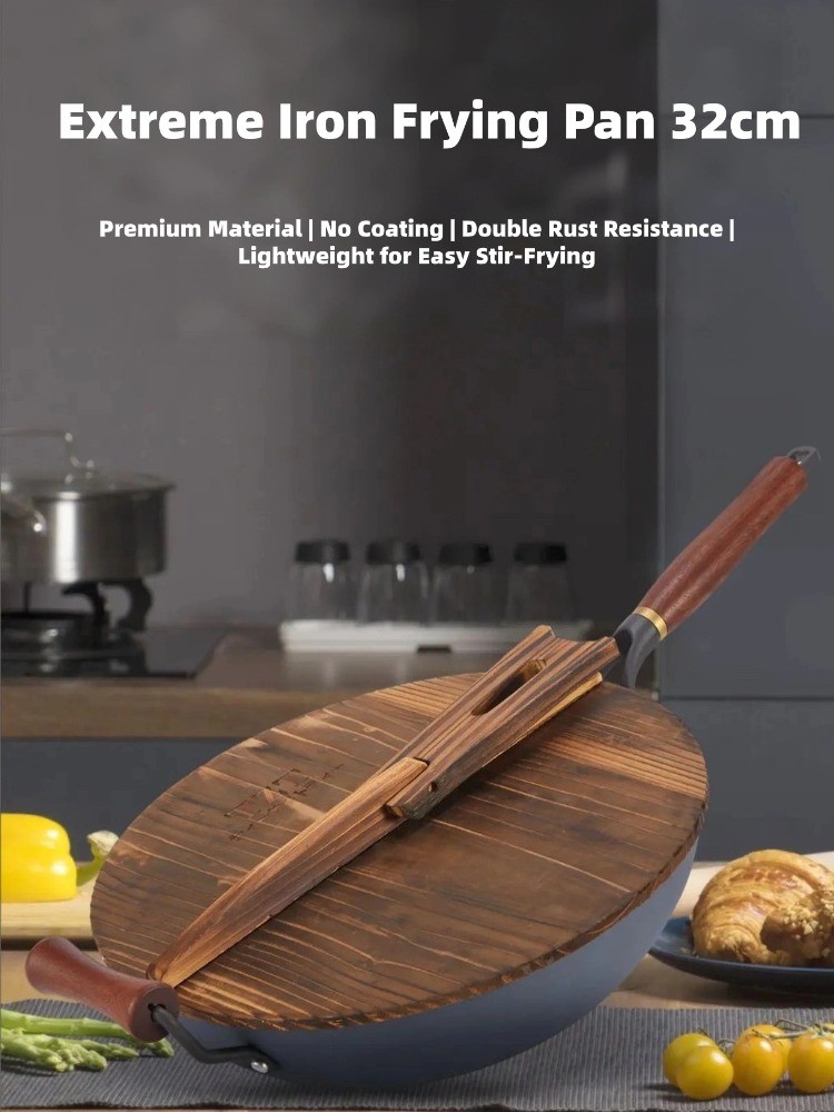 IUIGA Non Stick Wok - Cast Iron , No Coating , Round Bottom + Standable ...