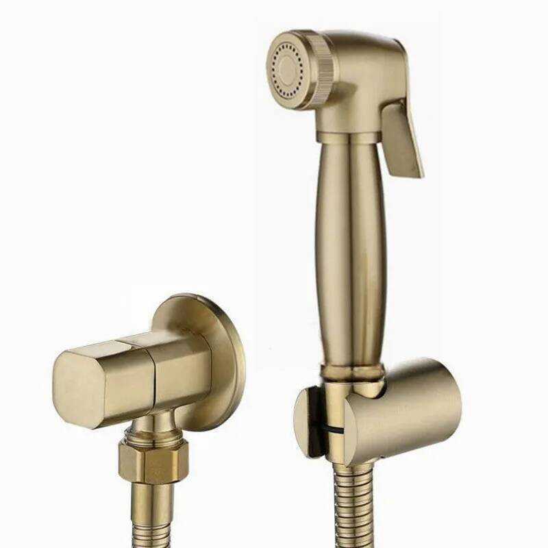Brushed Gold Douche Kit Hand Held Sprayer brass Toilet Bidet faucet ...