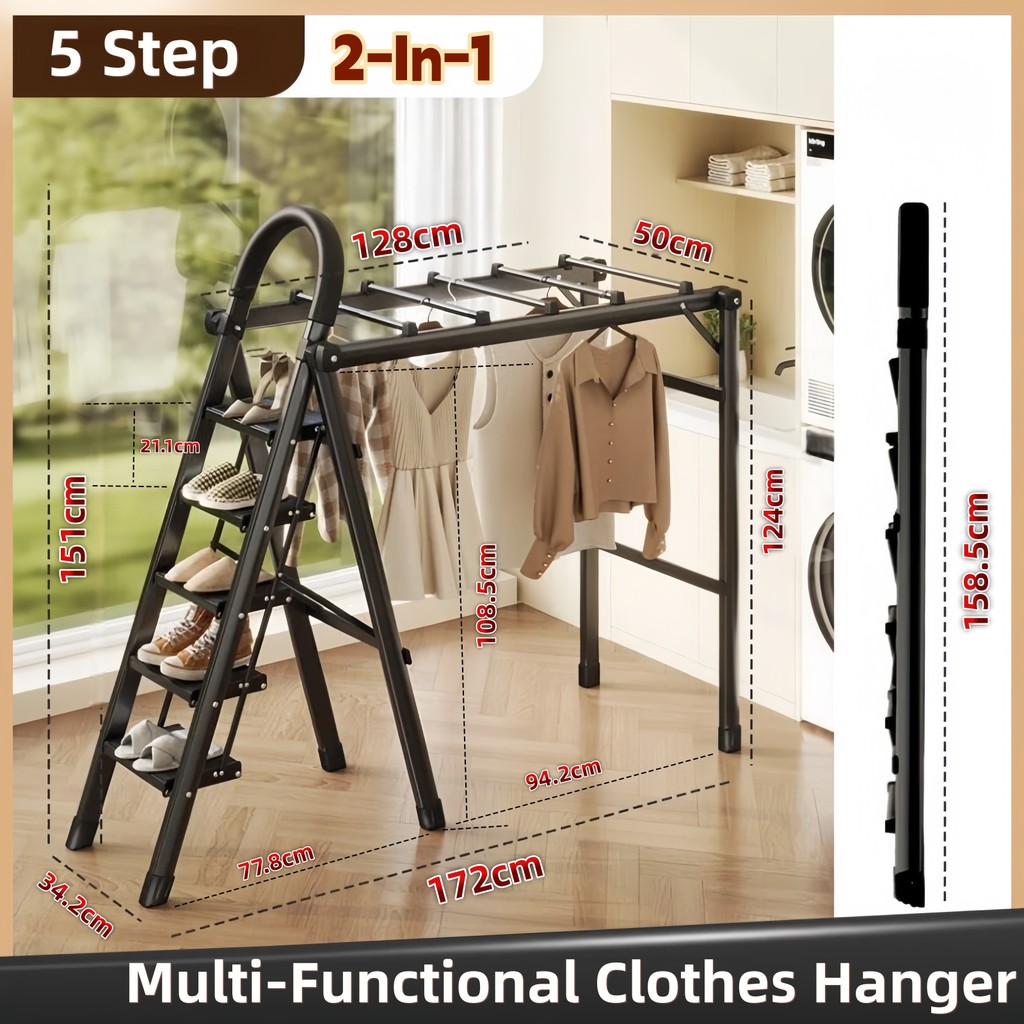 5 Step Aluminium Ladder Clothes Drying Rack- Foldable Clothes Drying ...