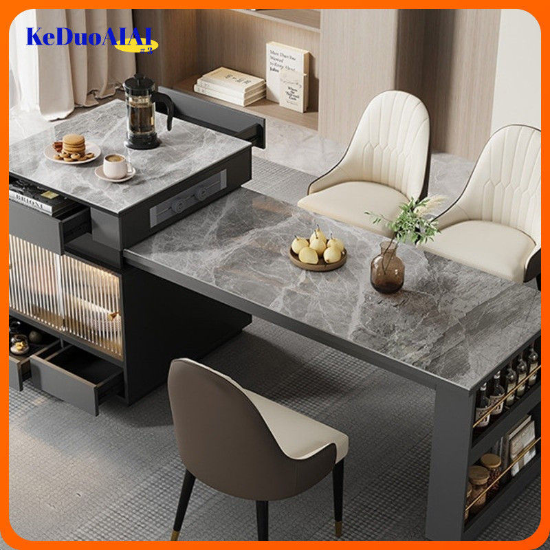 Dining Table Rock Luxury Light Slab Island Table Integrated Retractable ...