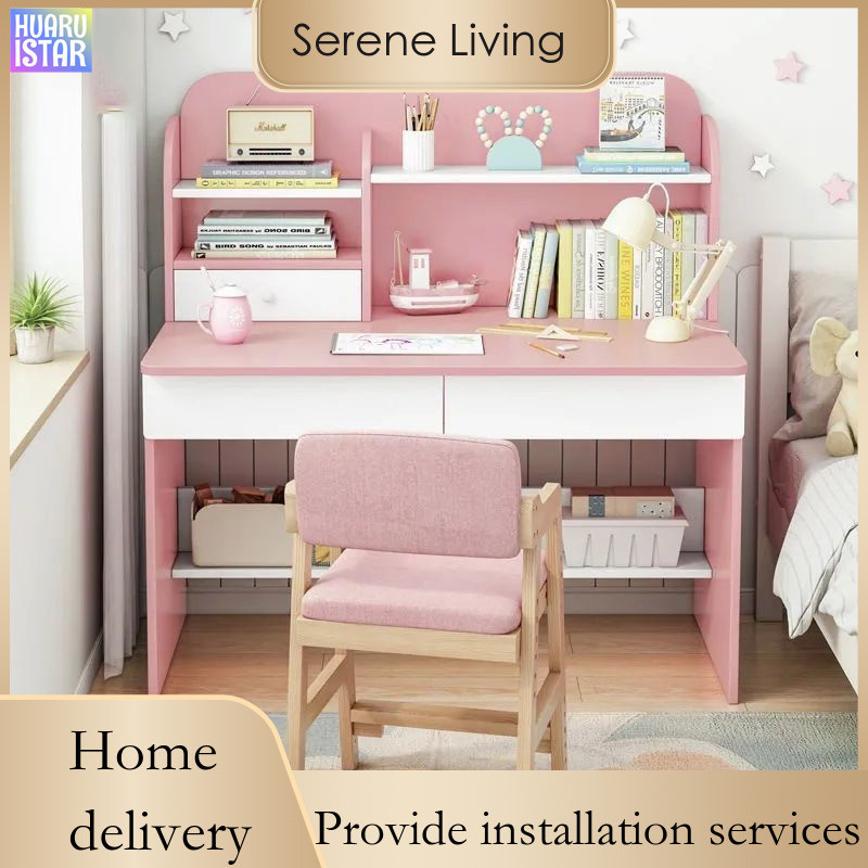 Student HUA Table With Bookshelf Computer Desk Home Writing Desk Study ...