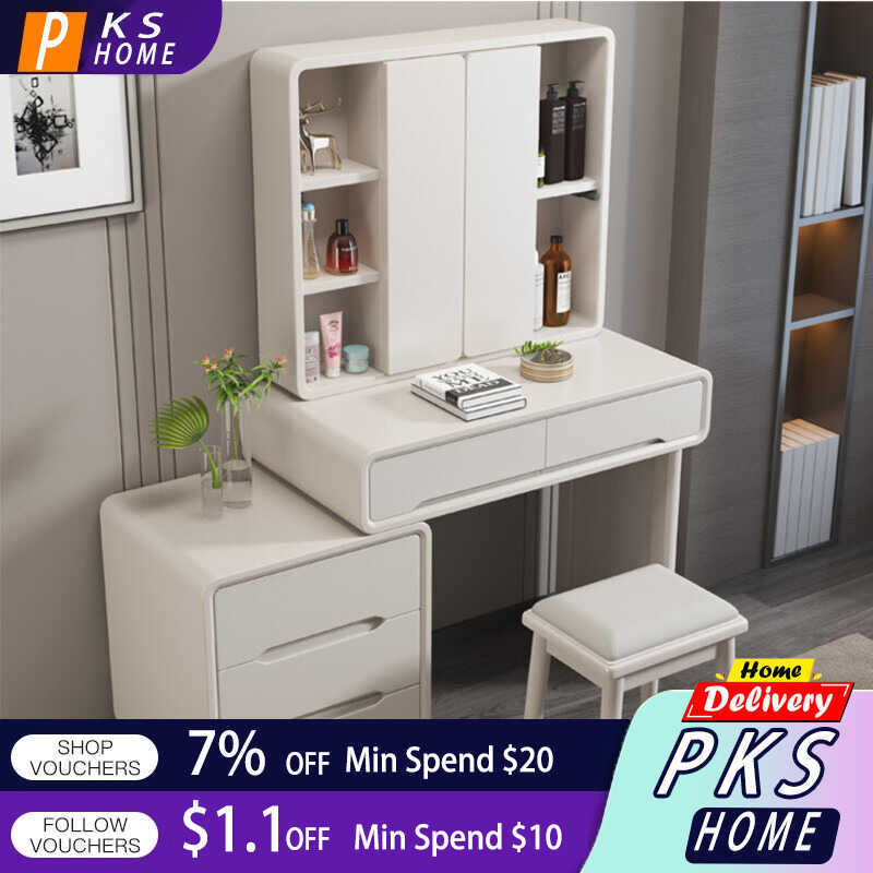 PKS Dressing Table All Solid Wood Mirror Foldable Hidden Makeup Table ...
