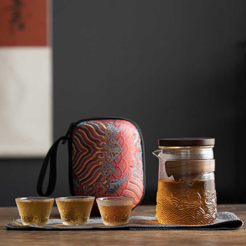 Glass Tea Set Portable Tea Maker One Pot Three Cups Tea Cup Travel Set ...