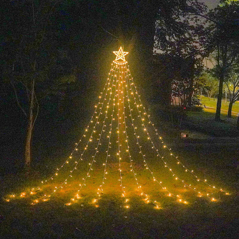 LED Five-pointed Star Waterfall Light Christmas Hanging Tree Light ...