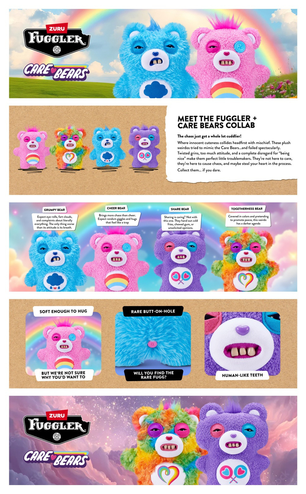 Fuggler X Care Bears Series Funny Ugly Monster 9Inch Plush Collectible ...