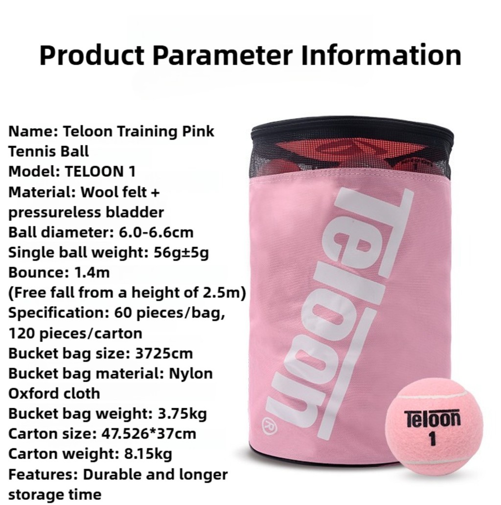 Teloon Pink Tennis Training Balls - Premium Wool Felt & Pressureless ...