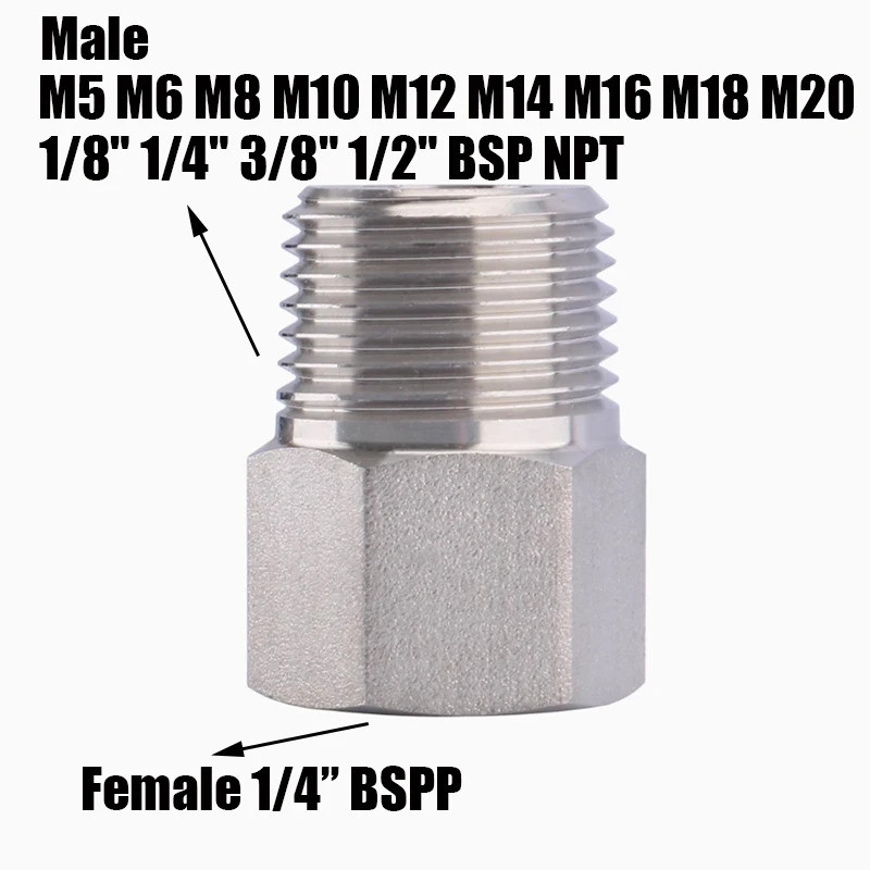 1/4″ BSPP Female to BSP/NPT 1/8″–1/2″ Male Reducer Bushing 304 ...