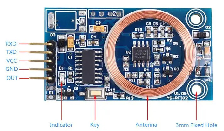 ID Card Decoder Decoding RFID Reader Module 125KHz TK4100 UART Output ...