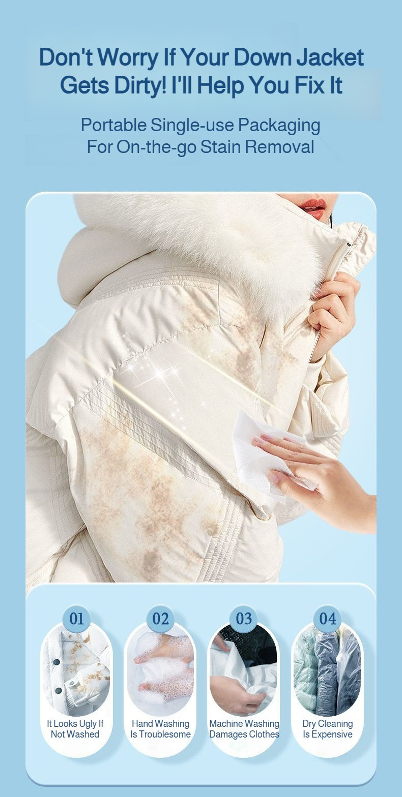 【Quick Stain Removal/No Rinse/Portable】Down Jacket Cleaning Wipes/Stain ...