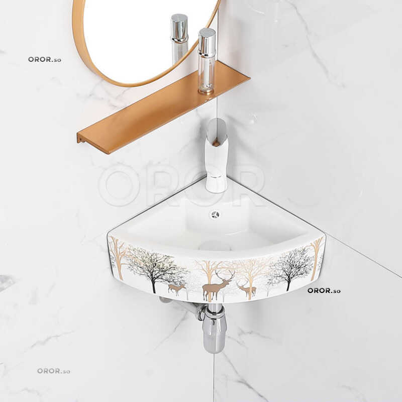 OROR Small Bathroom Wash Basin Triangle Basin Balcony Mini Hanging ...