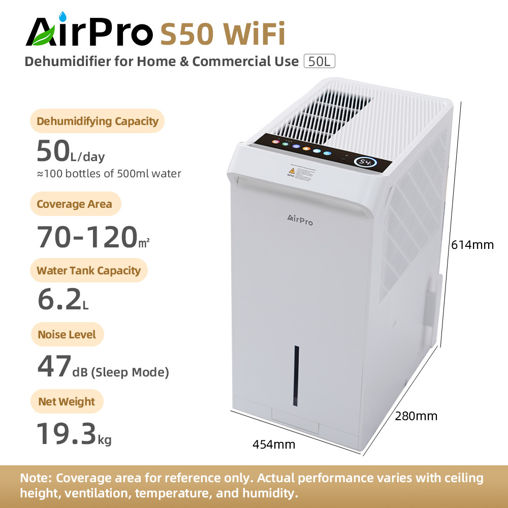 Dehumidifier & Clothes Dryer 2-in-1 AirPro S50 | 50L/Day Compressor | WiFi Control | Positive ...