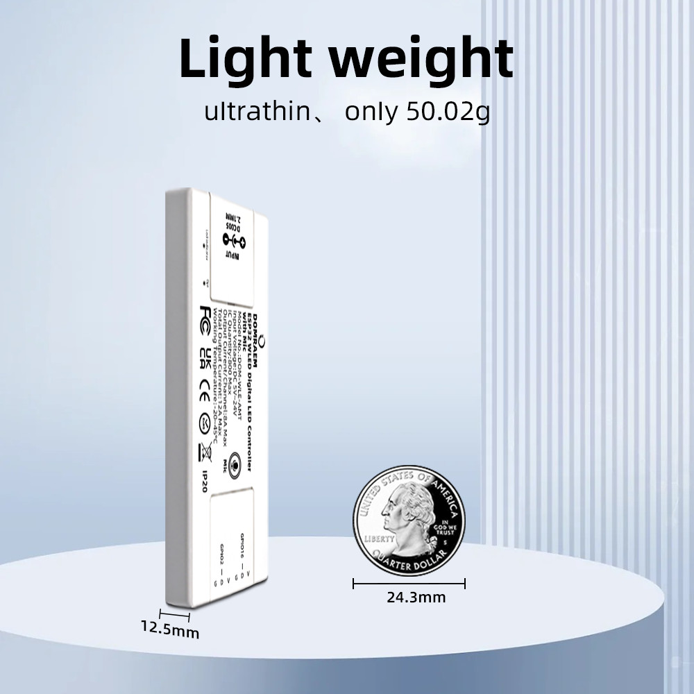 DOMRAEM ESP32 WLED Addressable LED strip Controller Ultra Thin 2CH ...