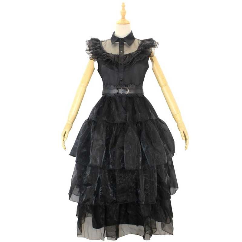 Adams Family COS Costume Wednesday Adams Black Dress Halloween Costume ...