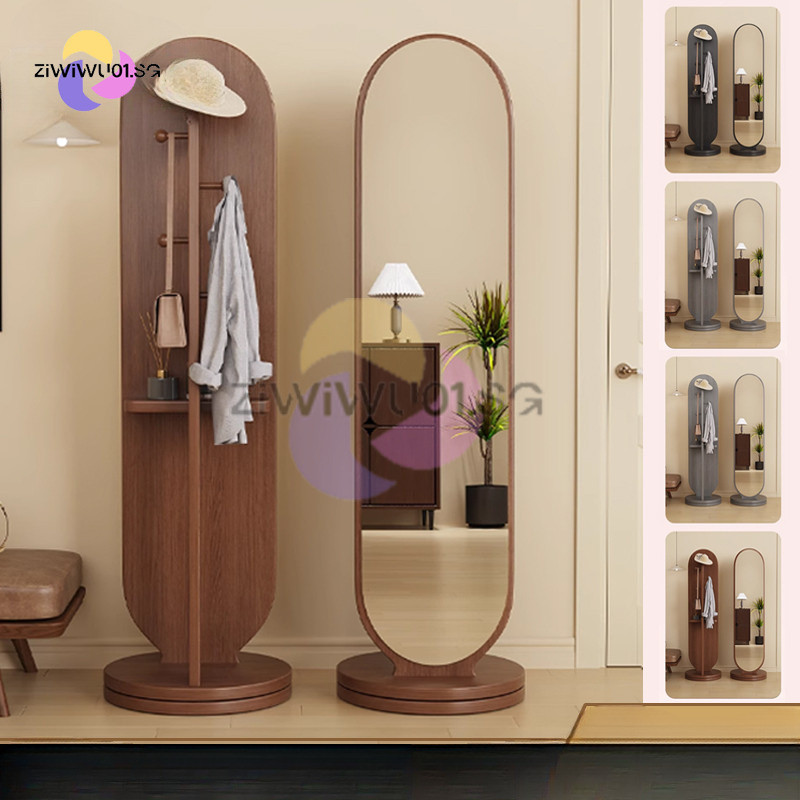 Rotating Full-Length Mirror With Coat Rack Mobile Standing Dressing ...