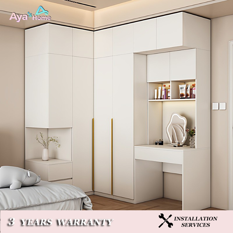 Wardrobe Cabinet Corner L-shaped Wardrobe with Dressing Table Solid ...