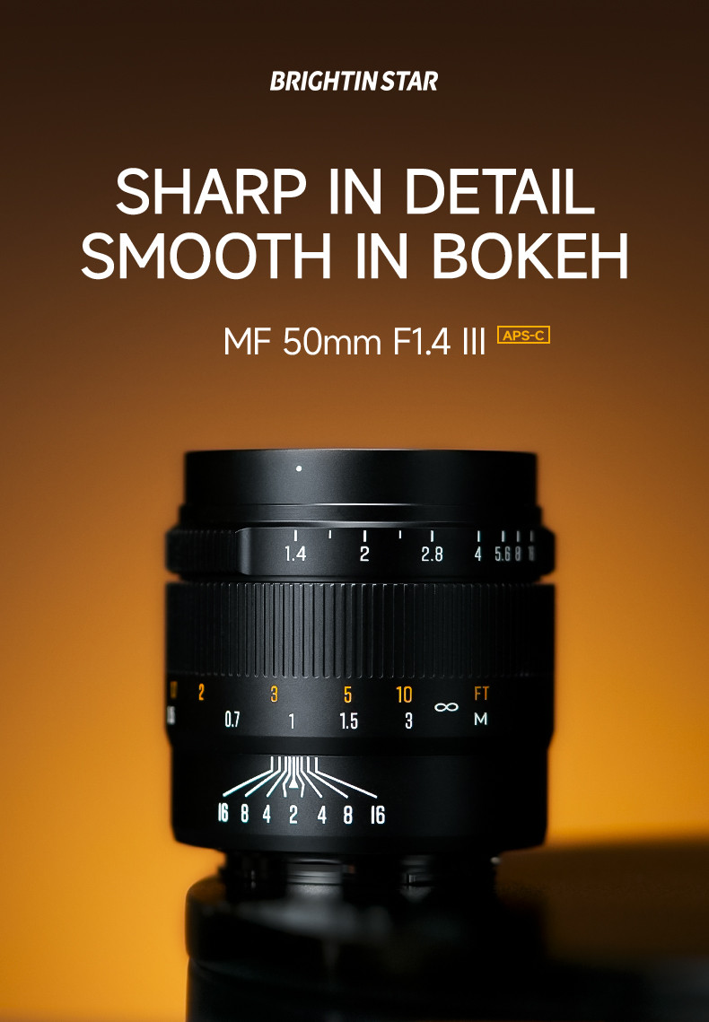 Brightin Star 50mm F1.4 Mark III MF APS-C Large Aperture Portrait Manual Fixed Focus Lens for E ...
