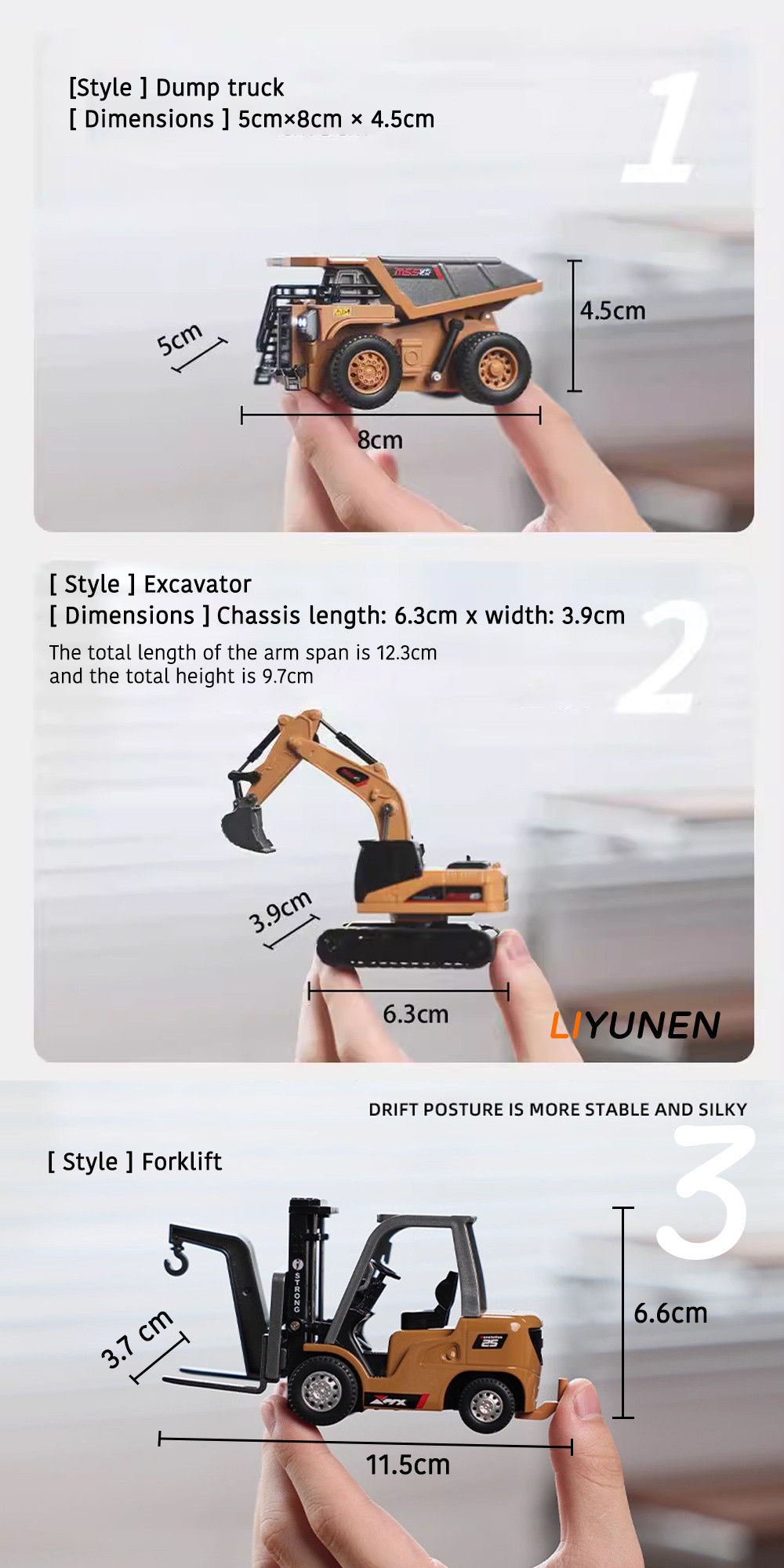 1/64 Full Scale RC Forklift Car Alloy Mini Excavator Dump Truck ...