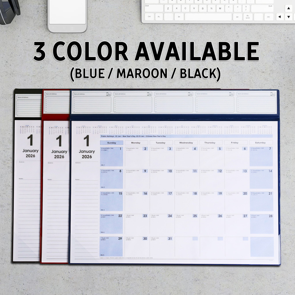 10Q 2026 Table Planner Calendar A2 Size PVC Cover Desktop Planner 12 ...