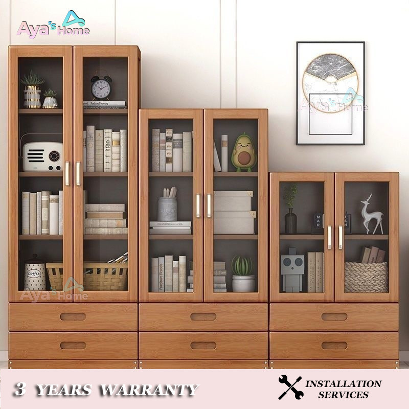 Bookshelf Desktop Storage Rack Display Cabinet Glass Transparent Locker ...