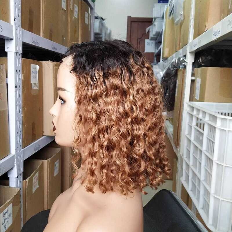 Brazil Real Hair Front lace bob Headgear 4x4 bob lace wig jerry curly ...