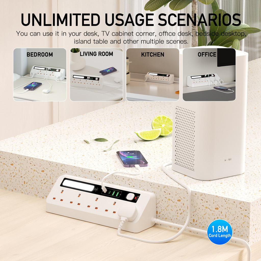 Entension Plug with USB C UK Plug Table Extension Plug Desk Clamp Night ...
