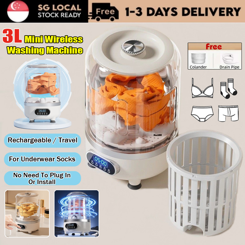 【SG】3L Mini Laundry Cup Washing Machine Cordless Rechargeable Small ...